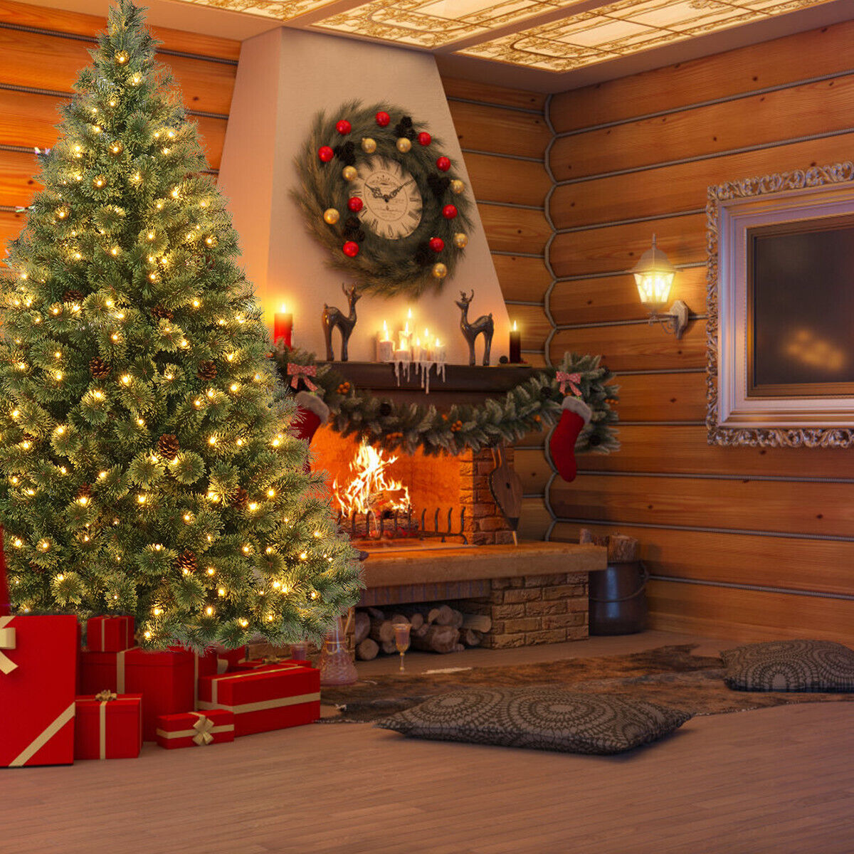 1.8M Christmas Tree Pre-Lit 260 LED Full Xmas Home Decoration Pine Nee ...