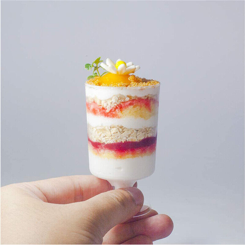24PCS Mini Disposable Pudding Mousse Dessert Clear Plastic Cups Pedest ...
